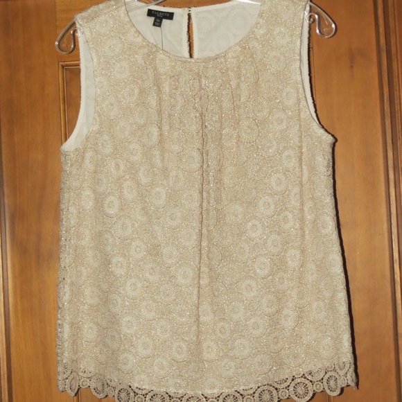 Talbots | Tops | Nwt Talbots Cream Gold Metallic Lace Overlay Scalloped ...